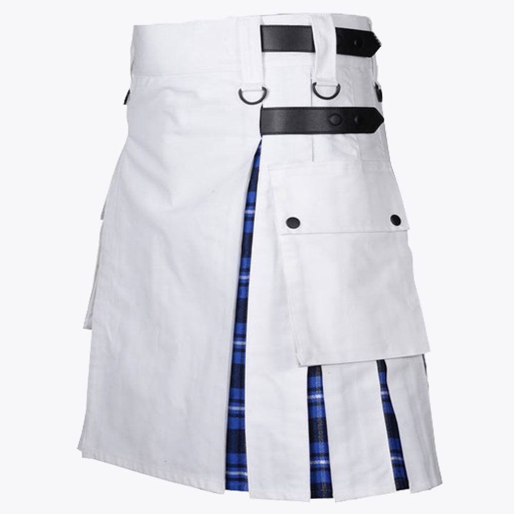 White Utility Kilt With Cargo Pockets